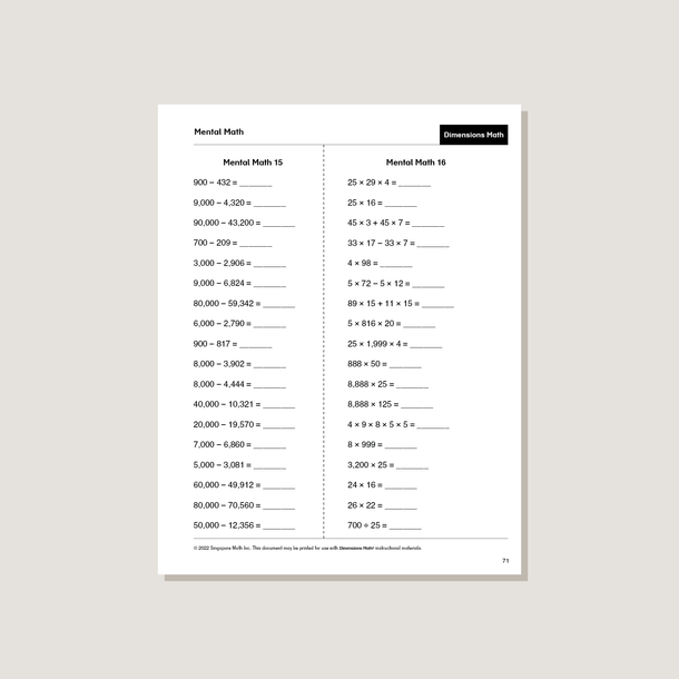 Dimensions Math Home Instructor's Printouts 5A